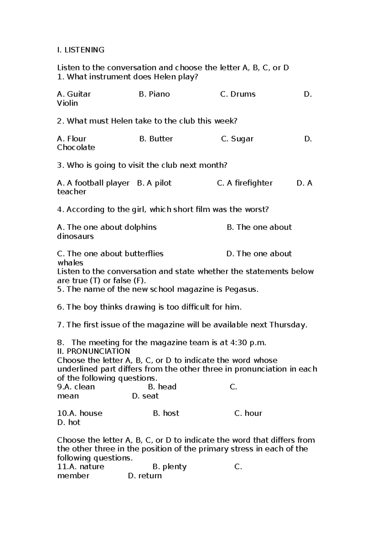 Listening and Pronunciation Practice for ESL Students (Course Code: 9 ...