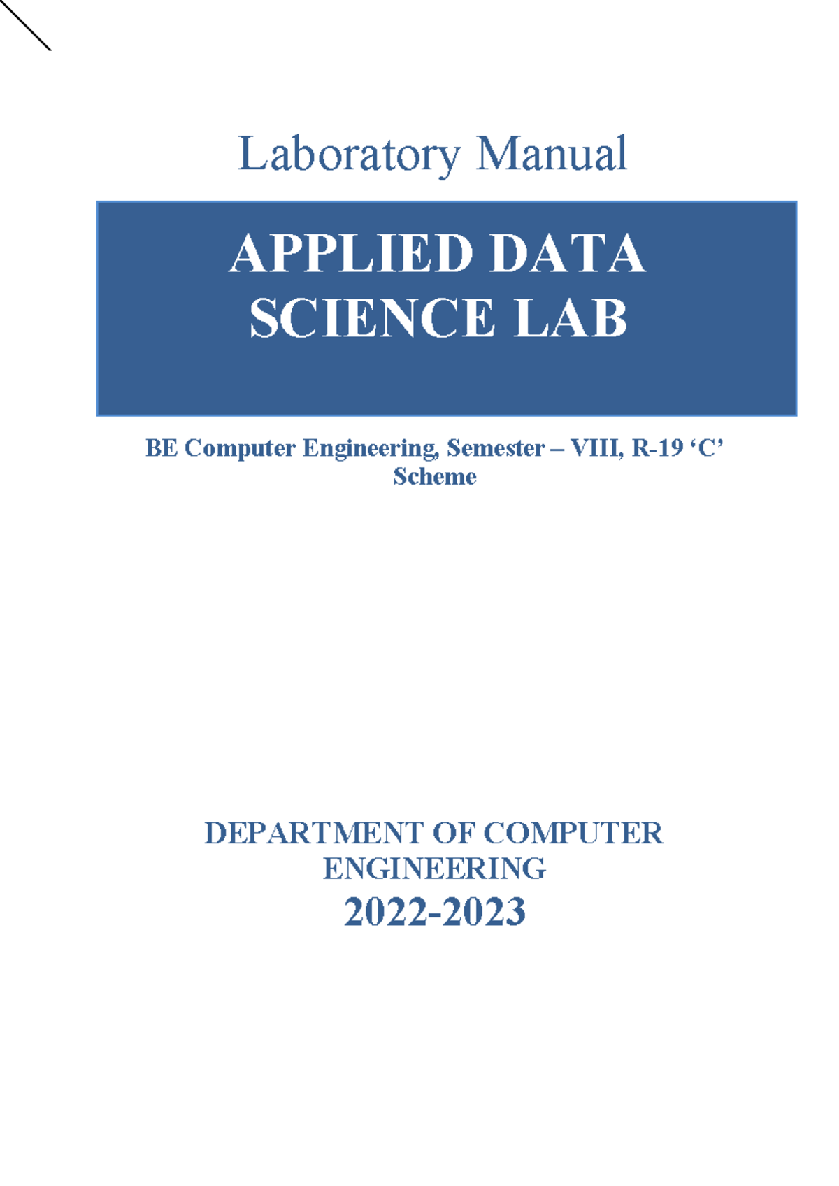 Applied Data Science Lab Manual - BE Computer Engineering, Sem VIII - Studocu