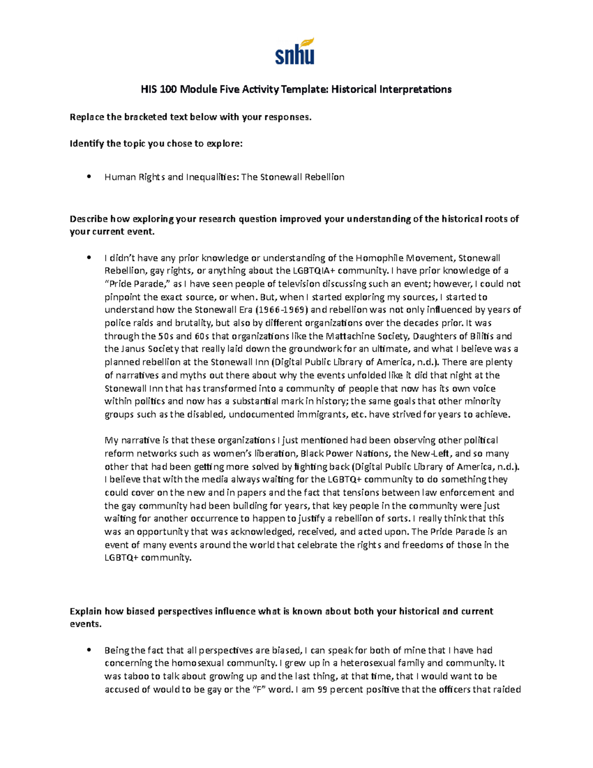 Historical Interpretations - HIS 100 Module Five Activity Template ...
