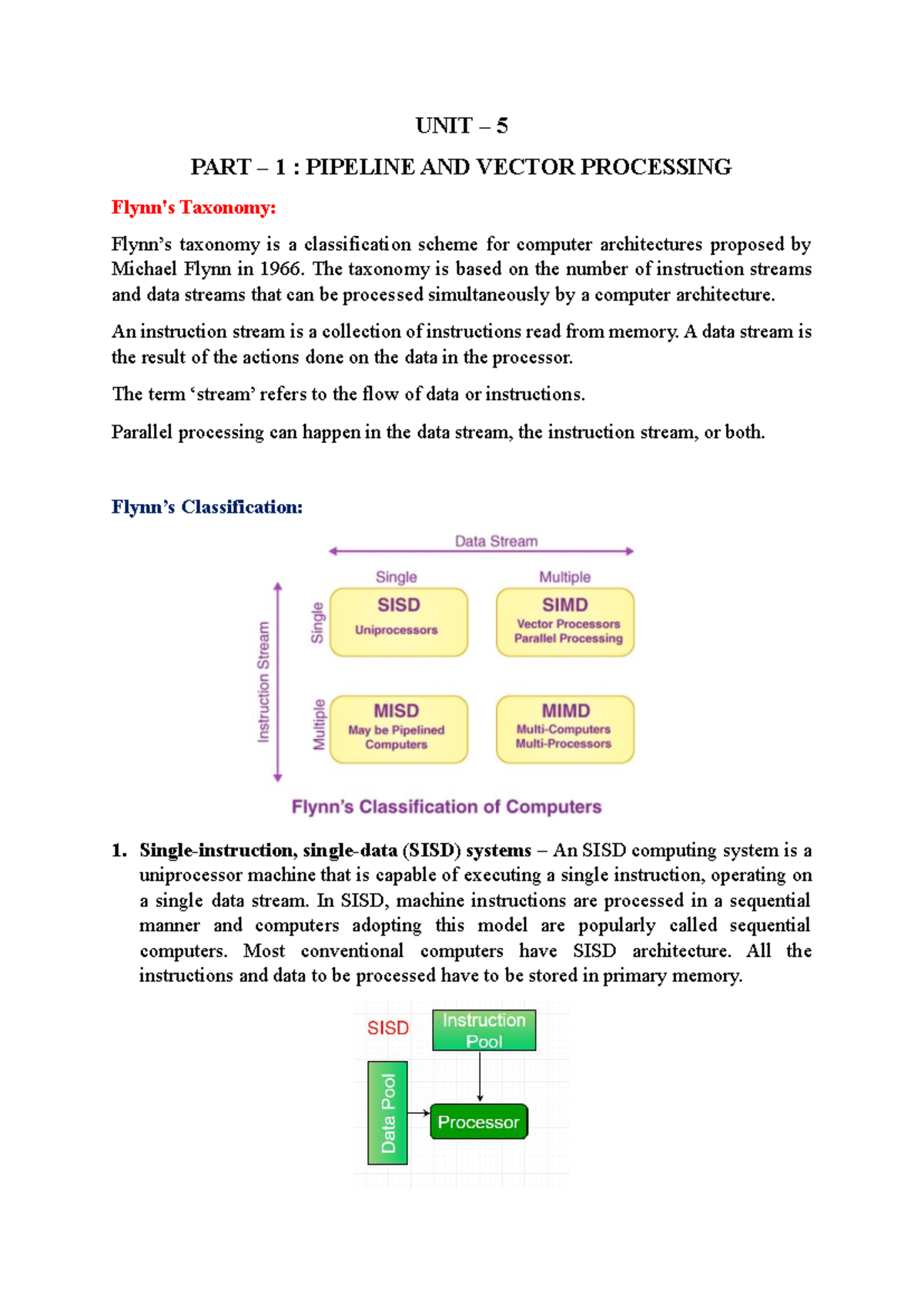 UNIT 5 COA: Pipeline and Vector Processing Overview and Taxonomy - Studocu