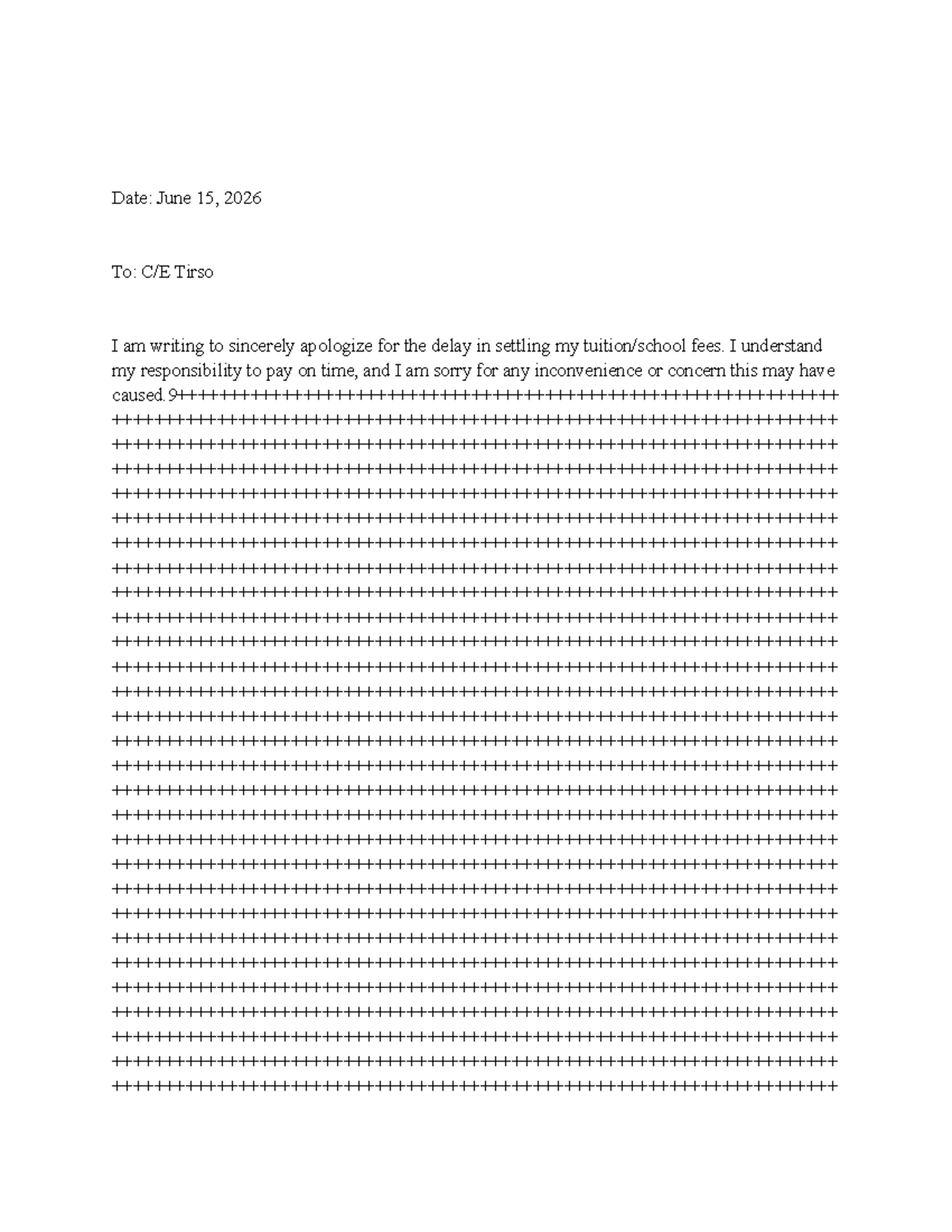 Document - TEST TO MESSAGE - Date: June 15, 2026 To: C/E Tirso I am ...