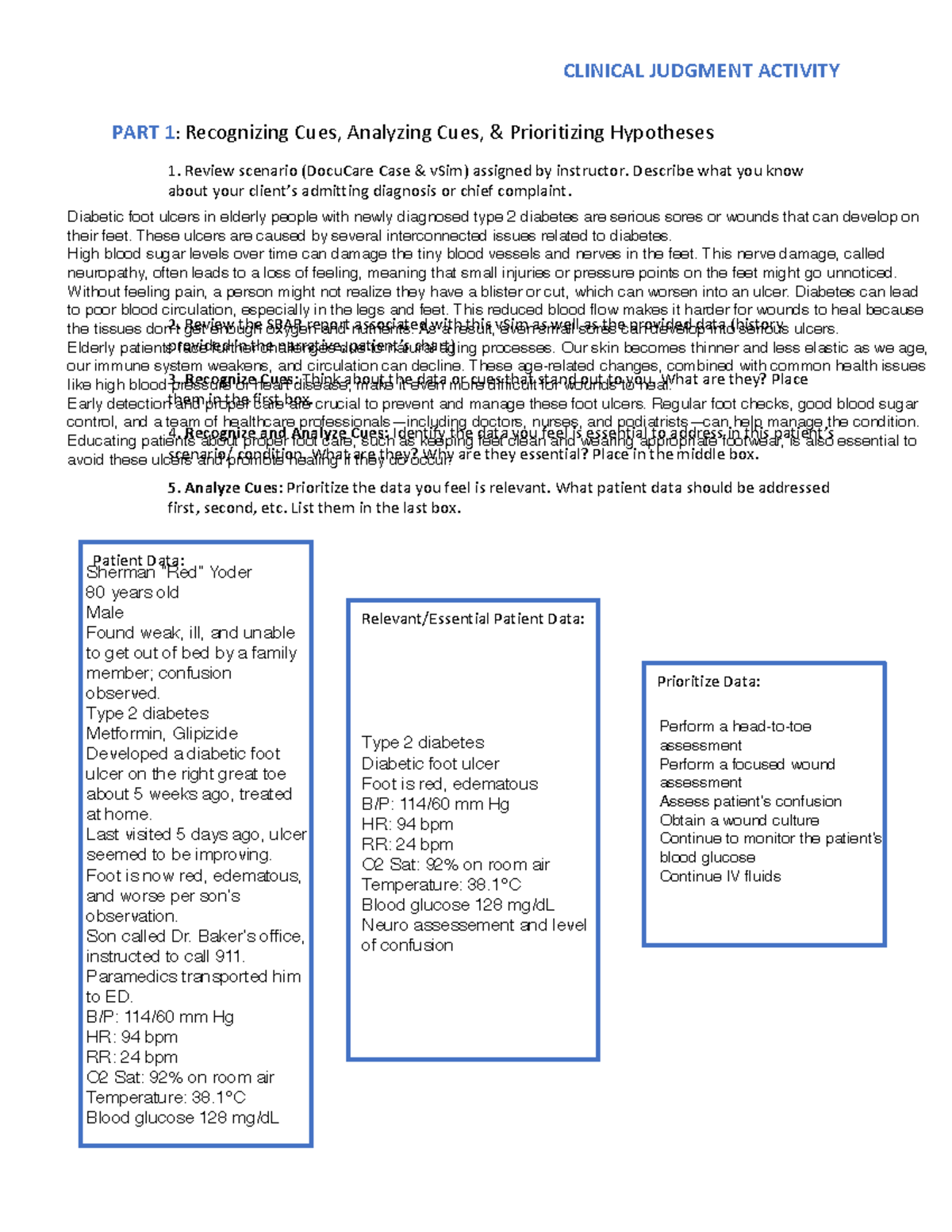 Clinical Judgment Activity Worksheet Finalized (3) - Studocu
