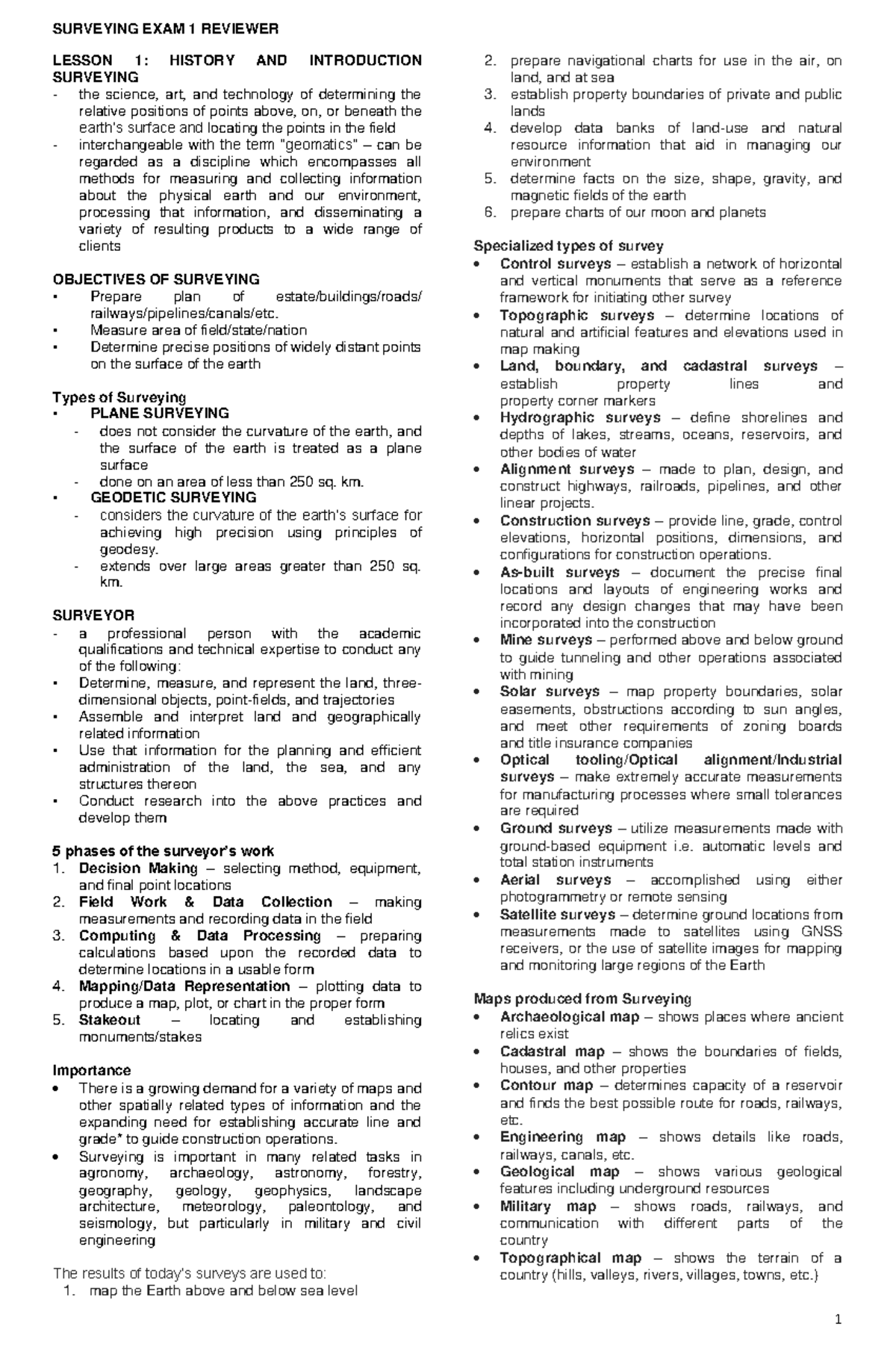 Surveying 101: EXAM 1 Review Guide for Accurate Measurements - Studocu