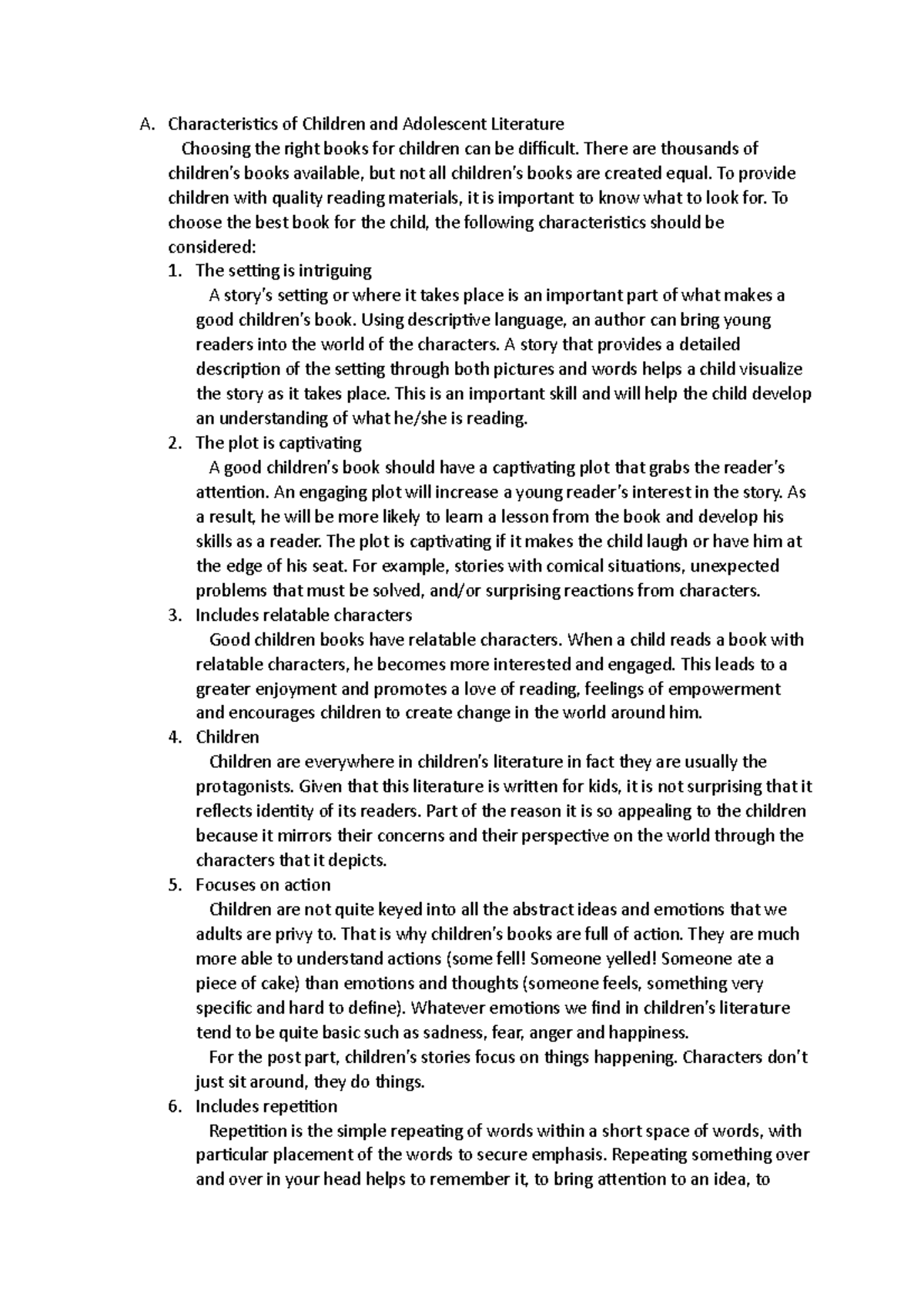MC LIT 1 Unit 2 - Characteristics & Elements of Children's Literature ...