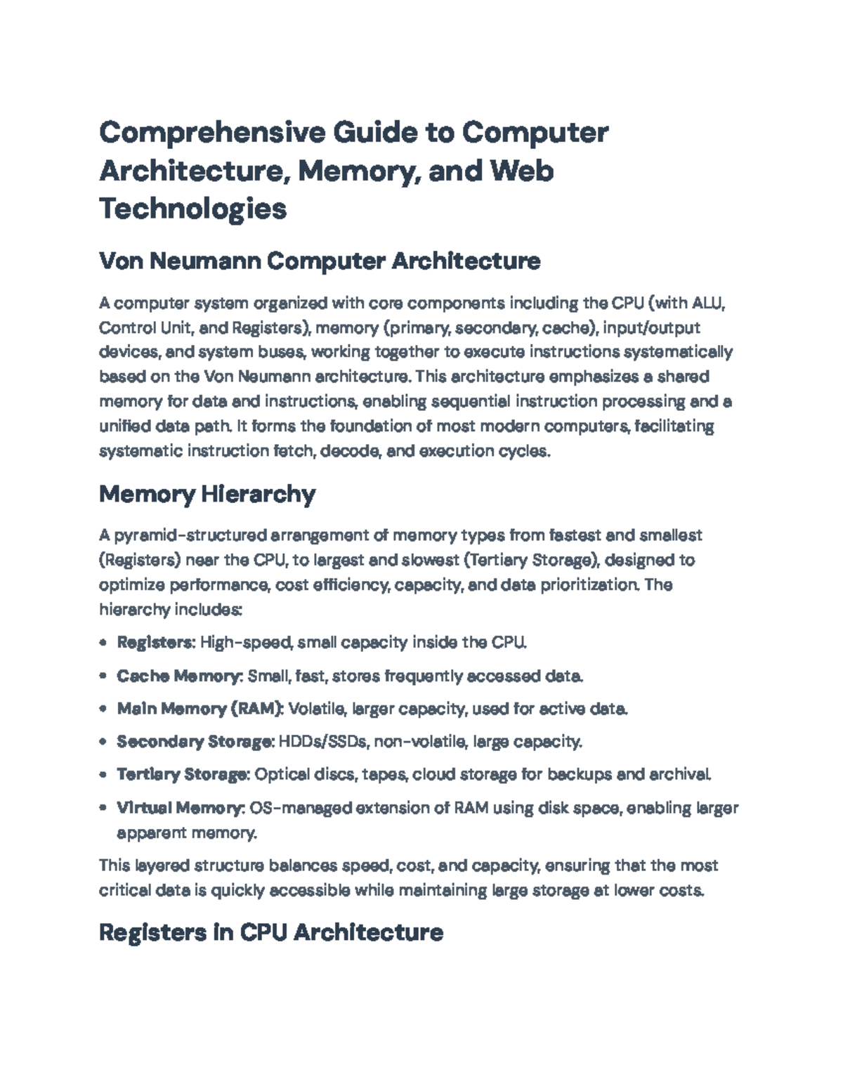 Comprehensive Guide to Computer Architecture and Web Technologies ...
