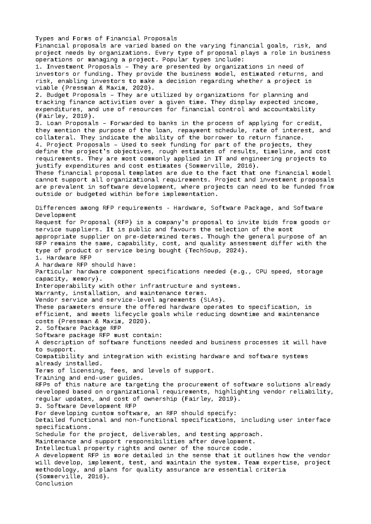 CS 4403-01 - AY2026-T1 Financial Proposal Types & RFPs Overview - Studocu