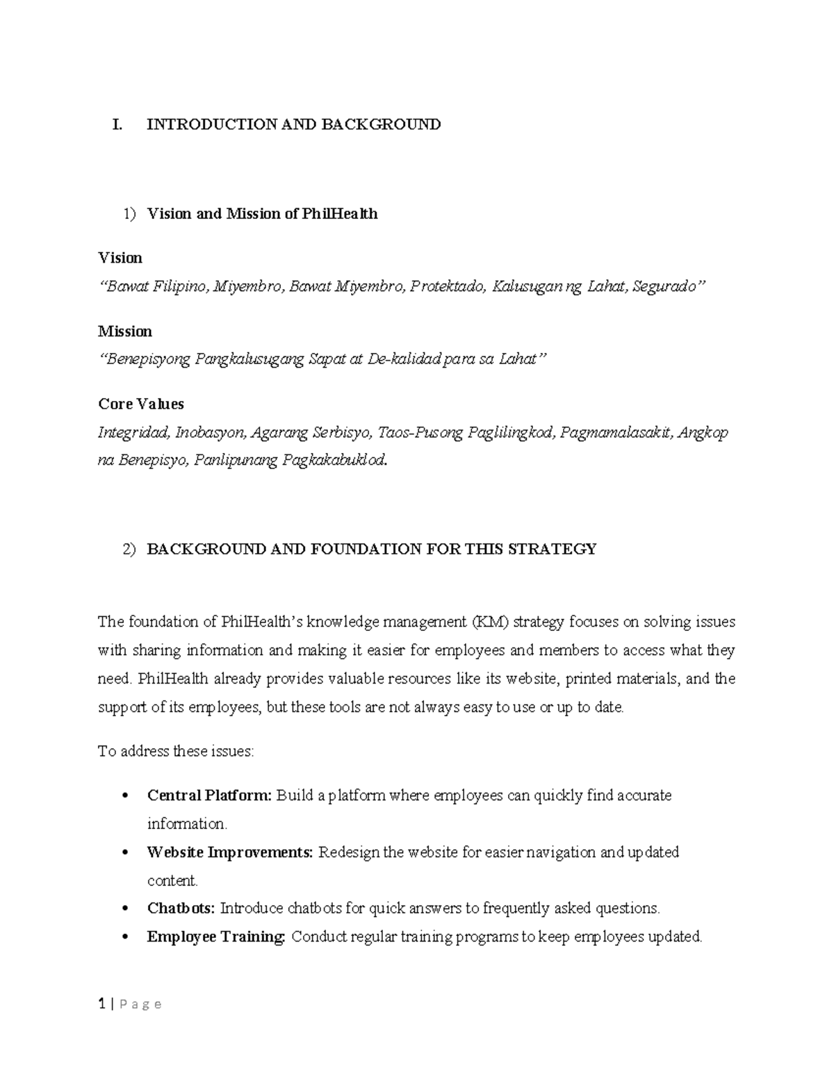 PhilHealth KM Strategy: Vision, Goals, and Implementation Plan - Studocu