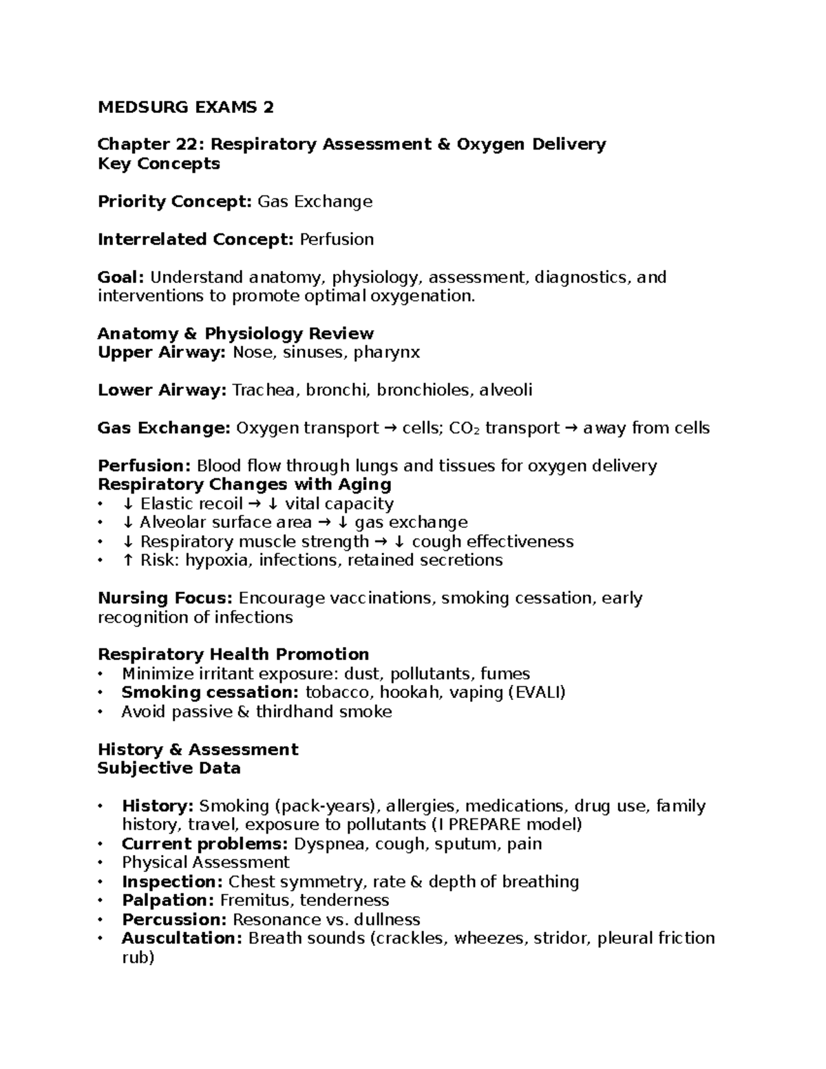 Medsurg Exams 2: Key Concepts in Respiratory Assessment and ...