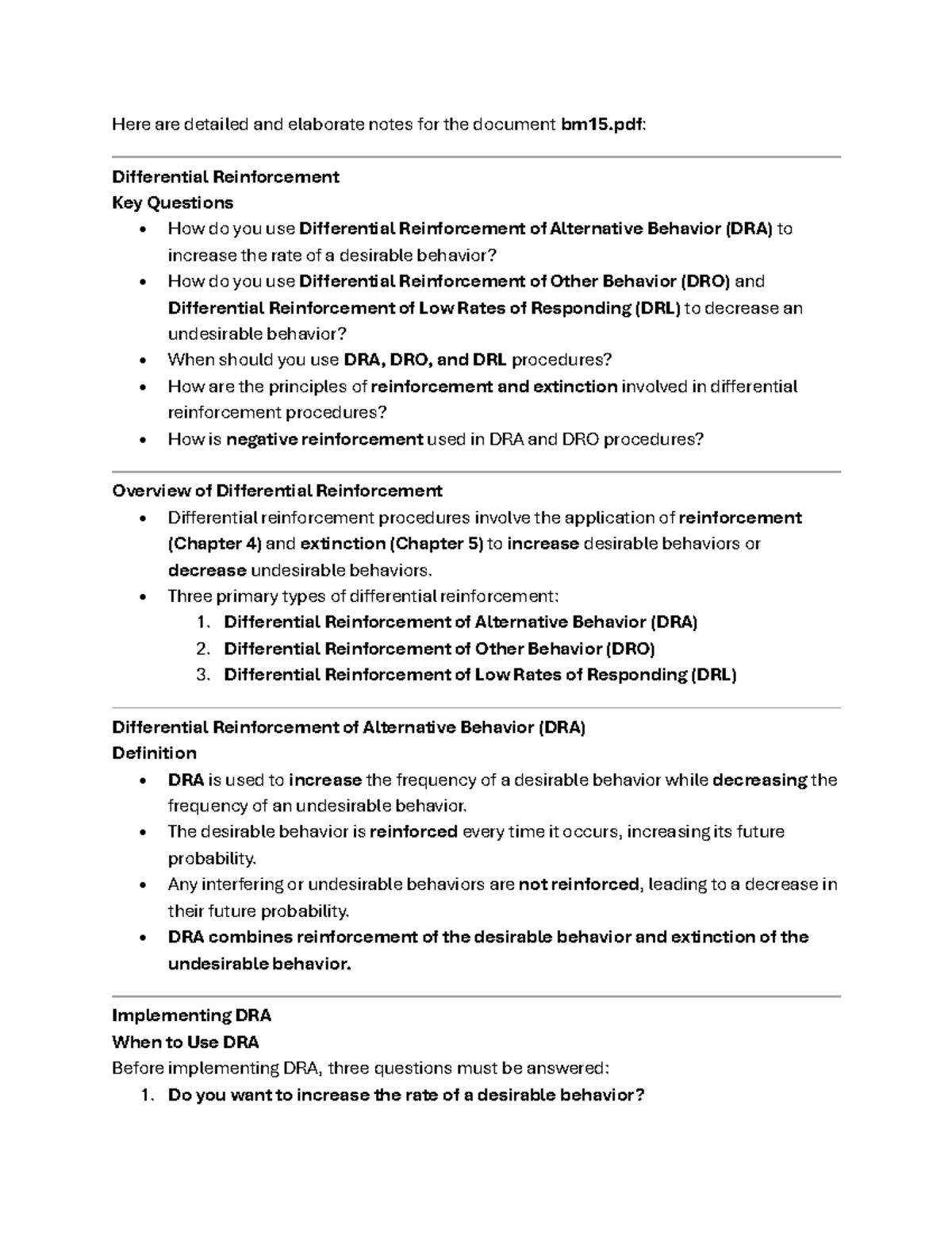 Behavior Modification - Differential Reinforcement - Msc psychology - Studocu