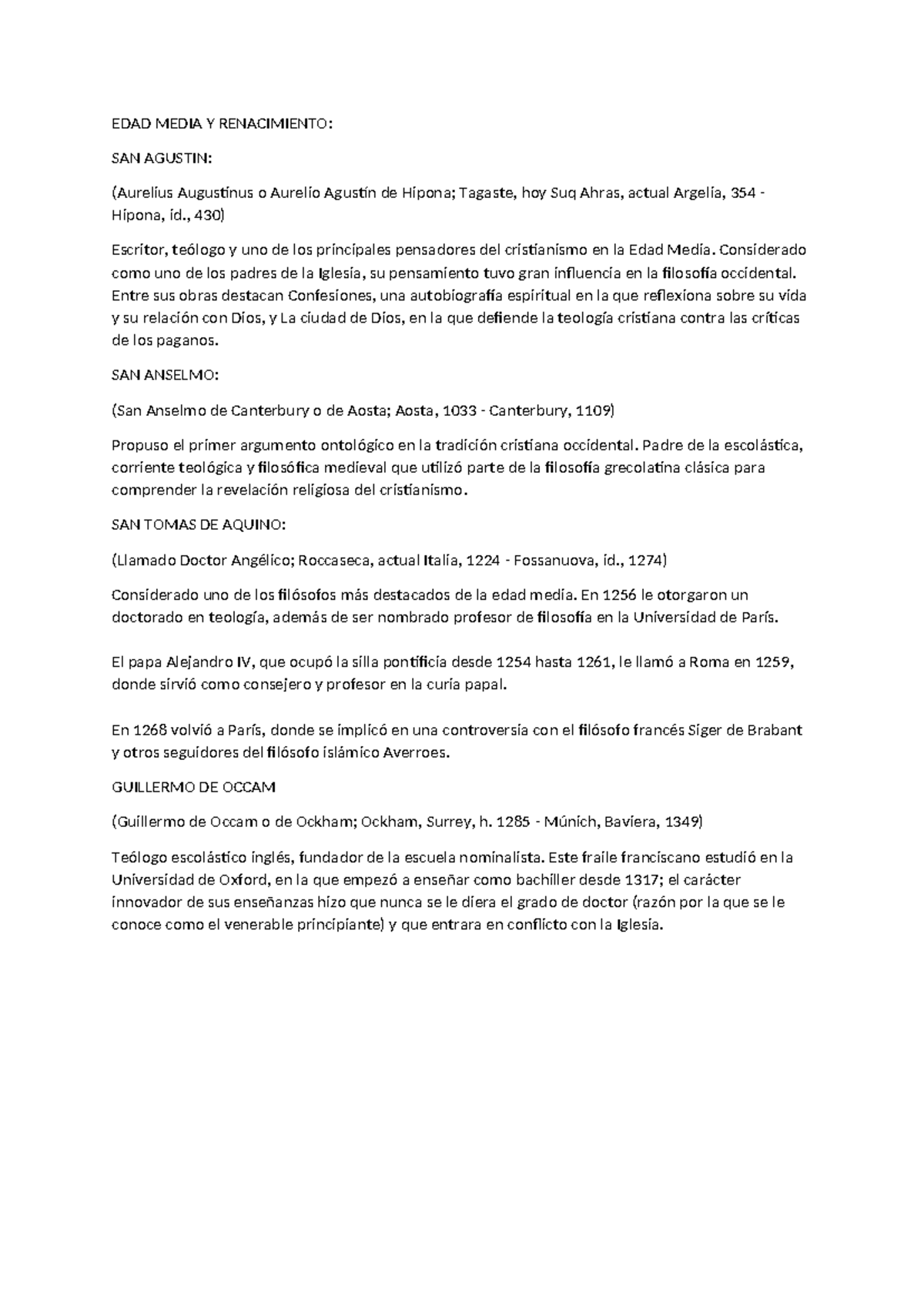 EDAD MEDIA Y RENACIMIENTO: Citas de Filósofos (Filosofía) - Studocu