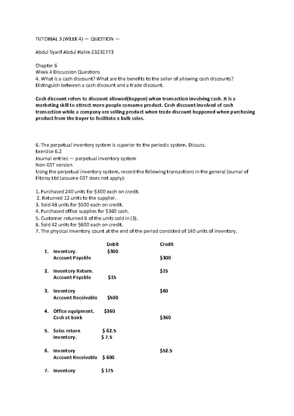 ACCT1101 tutor wk 4 copy - TUTORIAL 3 (WEEK 4) — QUESTION — Abdul ...