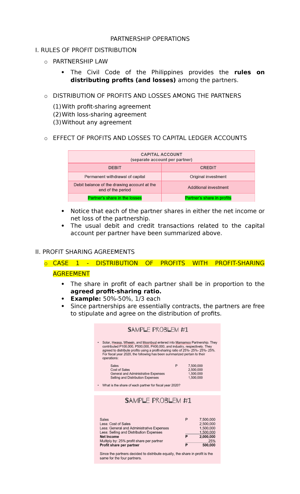 Partnership Operations - PARTNERSHIP OPERATIONS I. RULES OF PROFIT ...