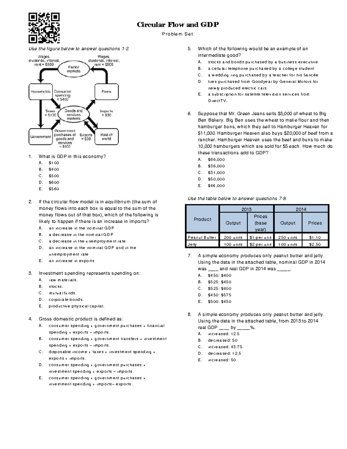 GDP Problem Set - Circular Flow and Economic Indicators Analysis - Studocu