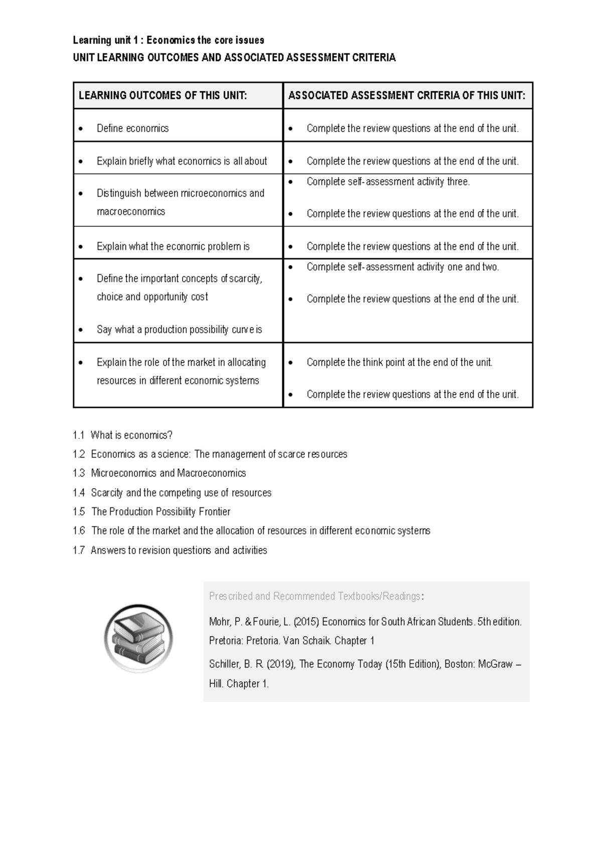 Learning unit 1 Economics the core issues - Learning unit 1 : Economics ...