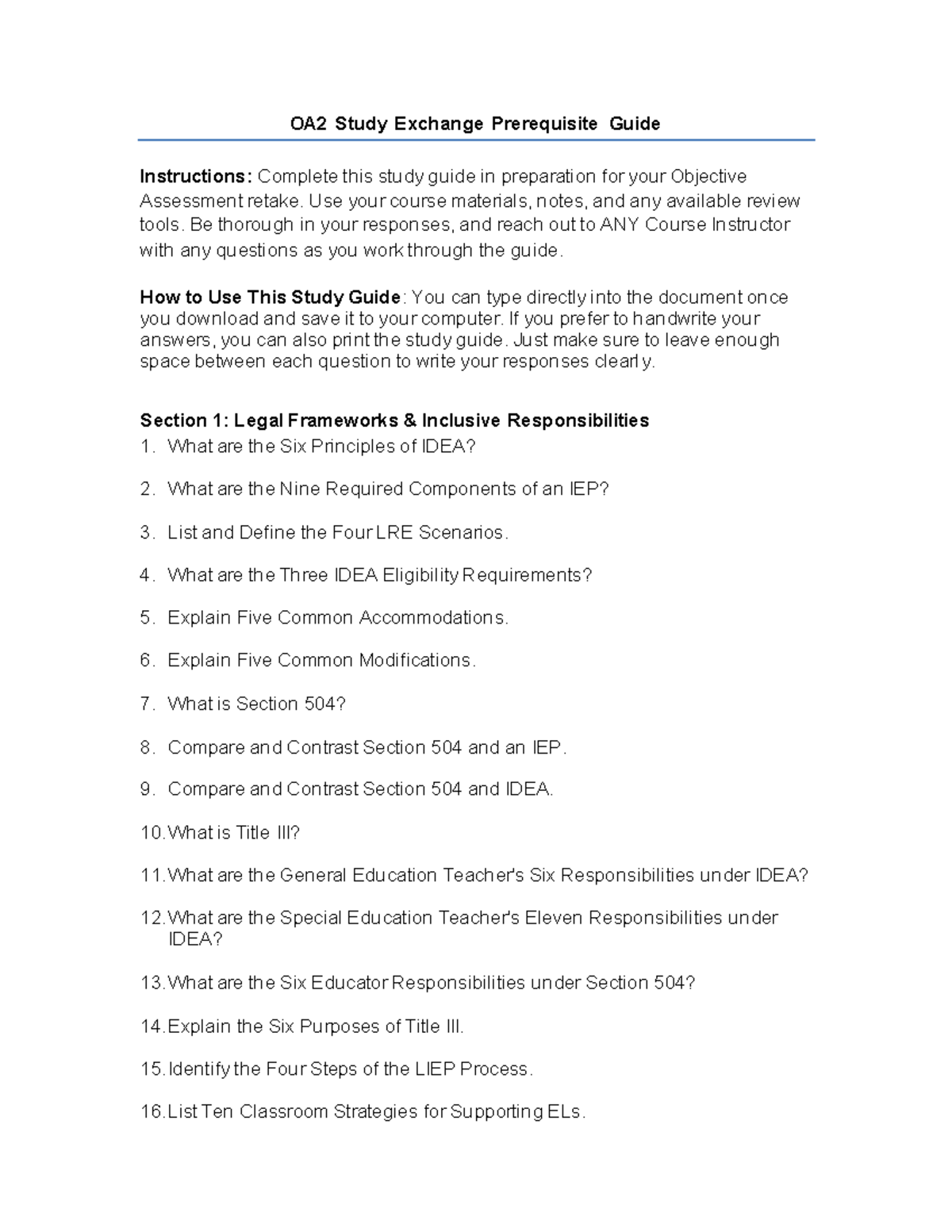 OA2 Study Exchange Prerequisite Guide for Objective Assessment Retake ...
