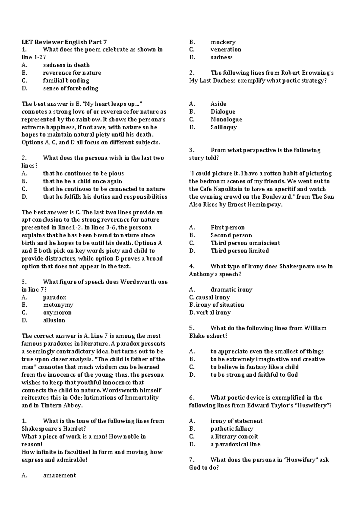 LET Reviewer Part 7: Key Answers for English Major Concepts - Studocu