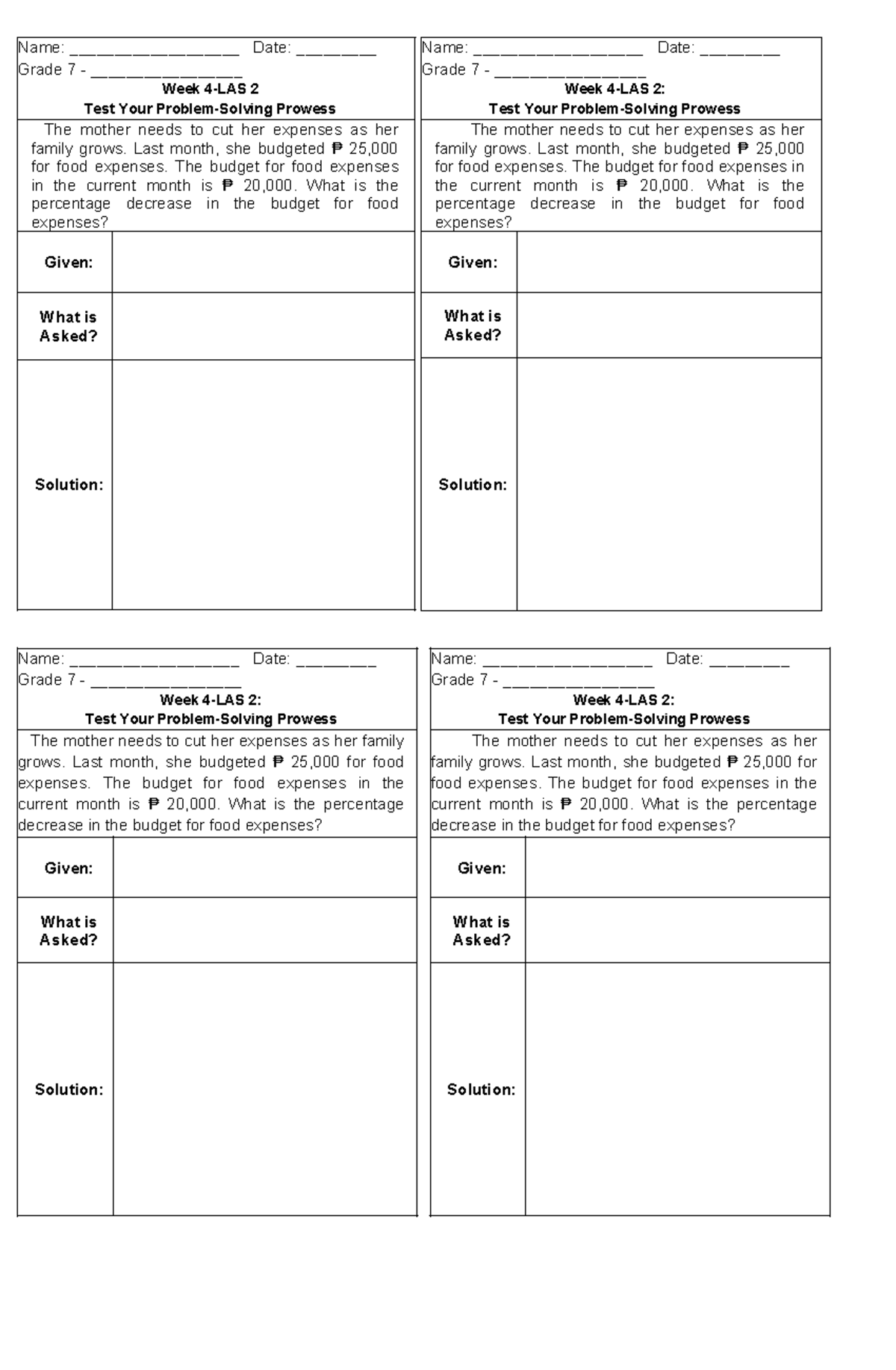 Grade 7 Week 2: Test Your Prowess on Percentage Decrease - Studocu