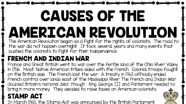 CAUSES OF THE AMERICAN REVOLUTION: Key Events and Acts - Studocu
