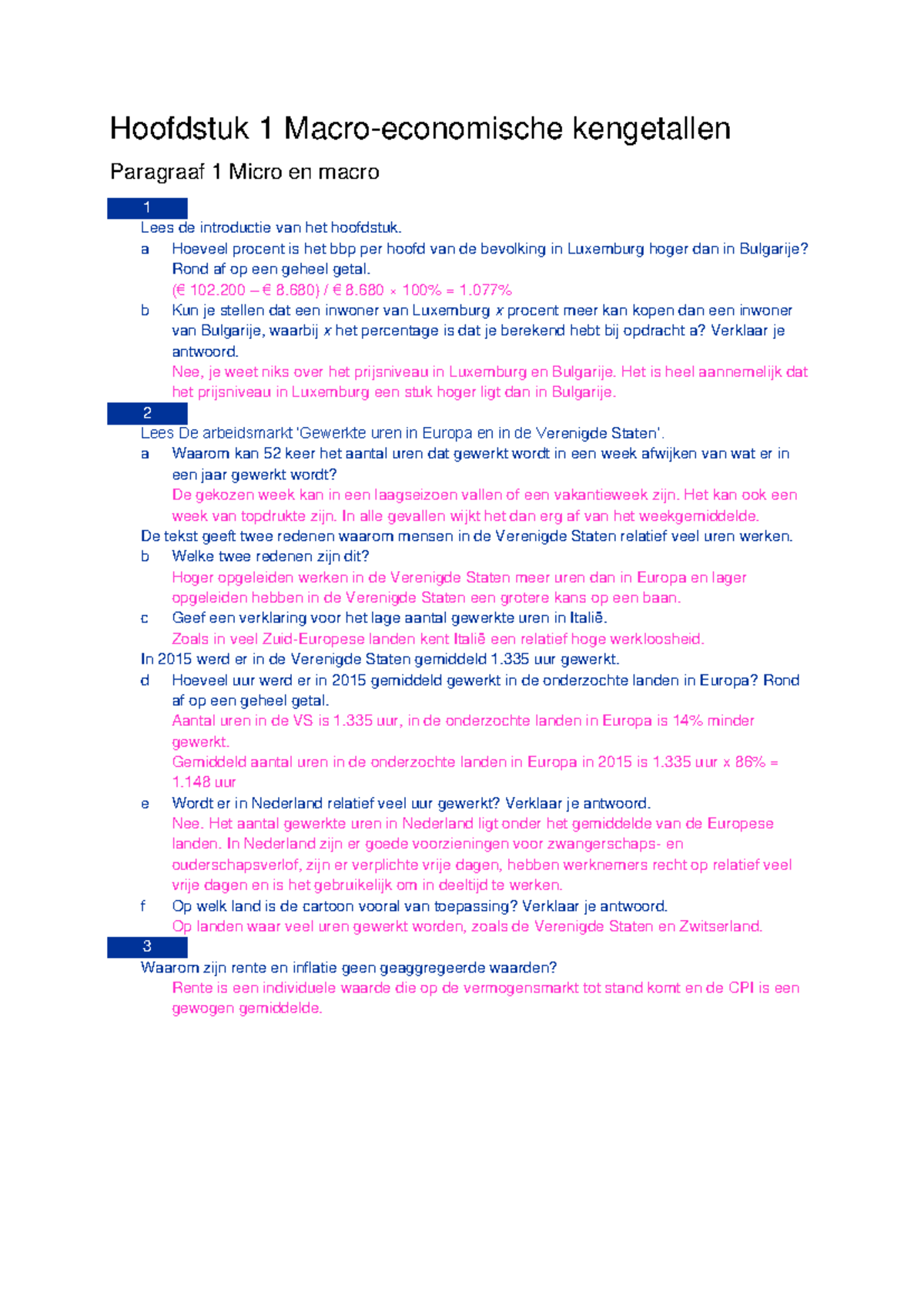 Antwoorden Hoofdstuk 1: Macro-Economische Kengetallen en Analyse ...