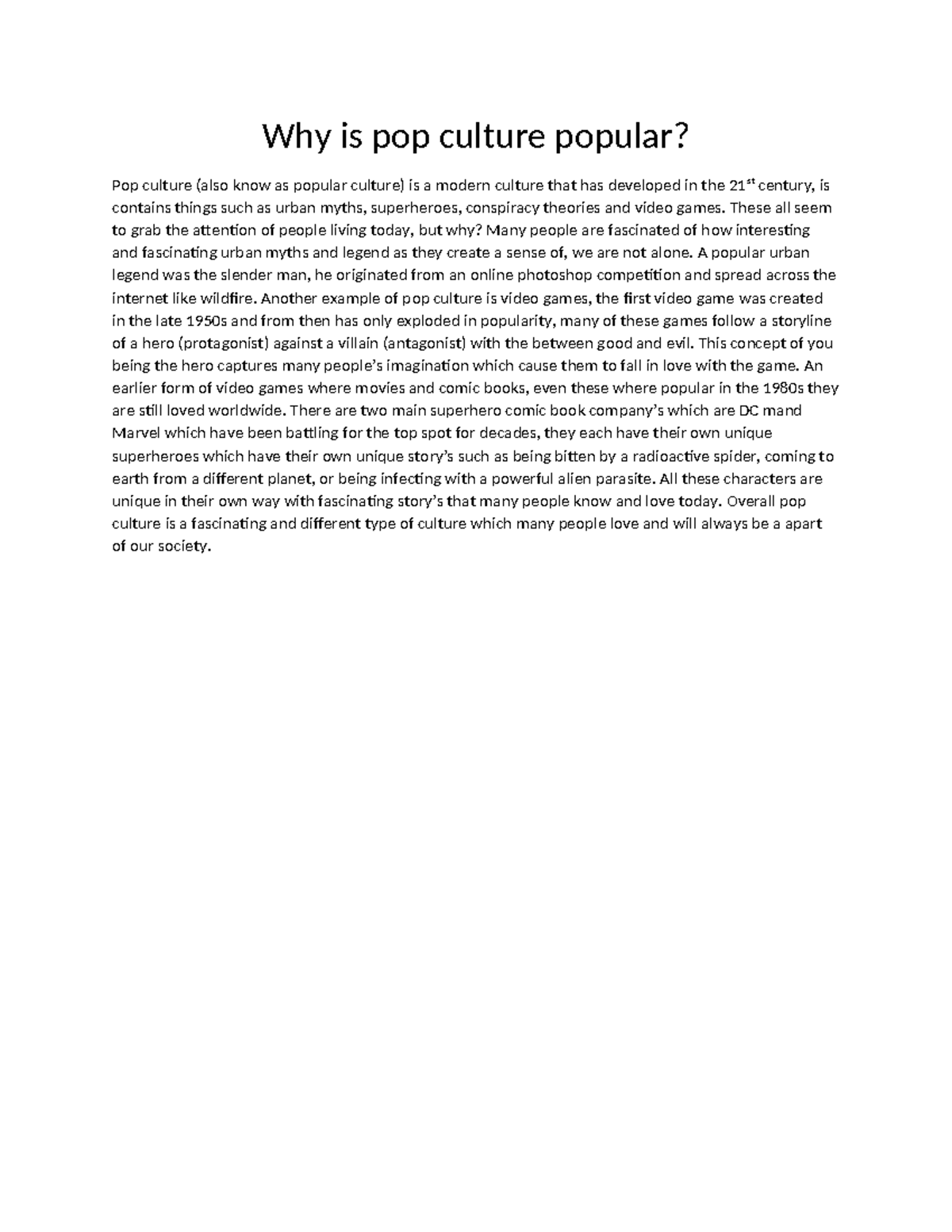 Exploring the Fascination of Pop Culture in the 21st Century - Studocu