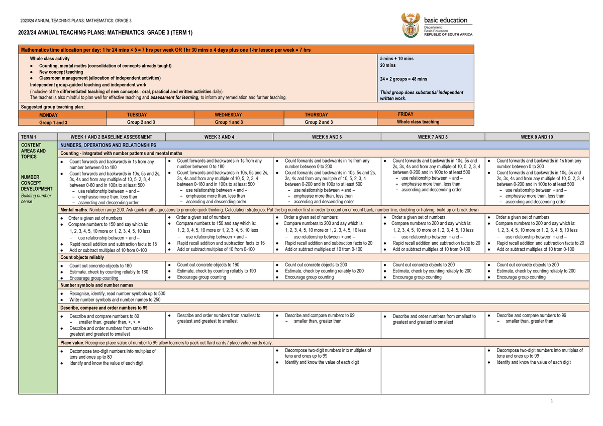 ATP 2023-24: Grade 3 Mathematics Annual Teaching Plans - Studocu