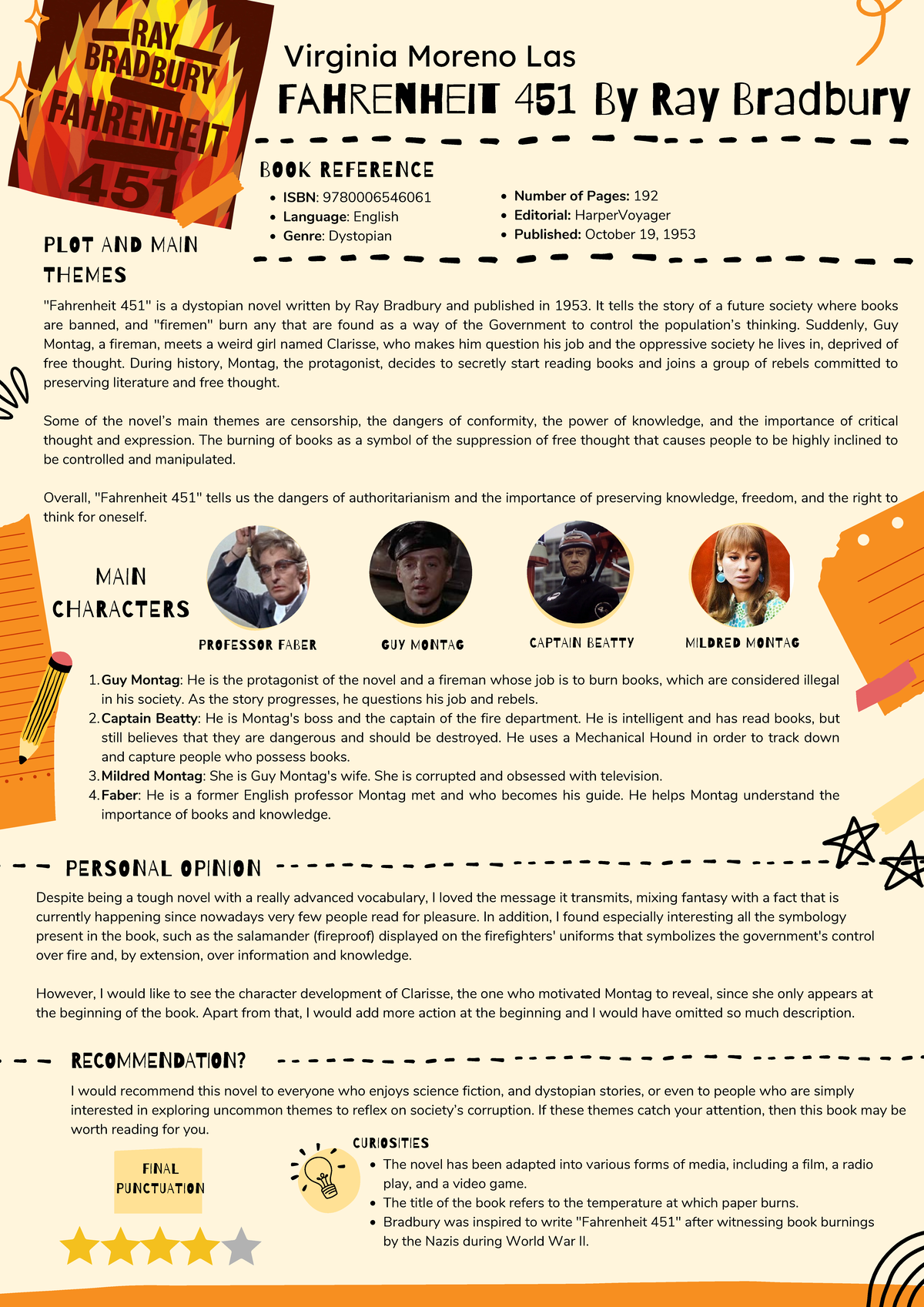 Fahrenheit 451 Book Review Poster: Analysis and Themes - Studocu