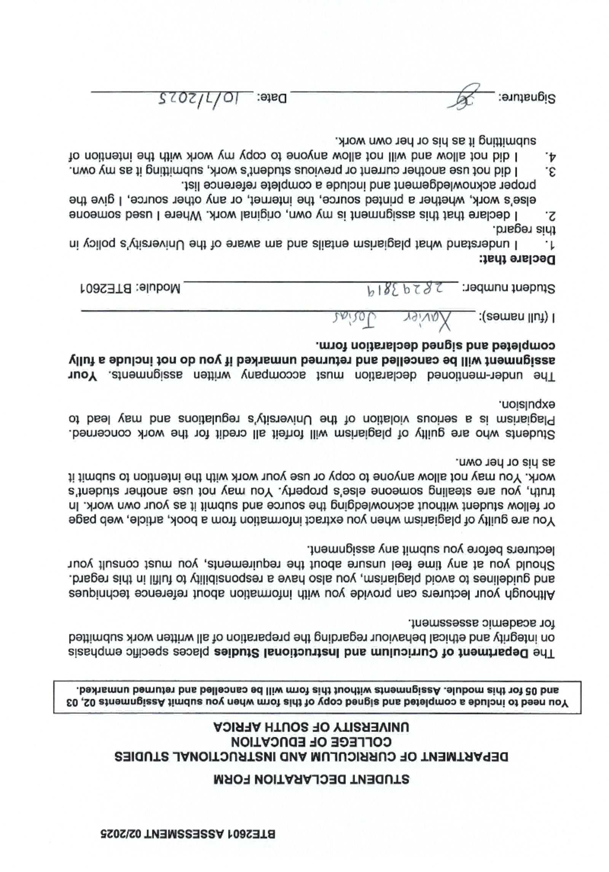 BTE2601 Assignment 02: Student Declaration & Academic Integrity ...