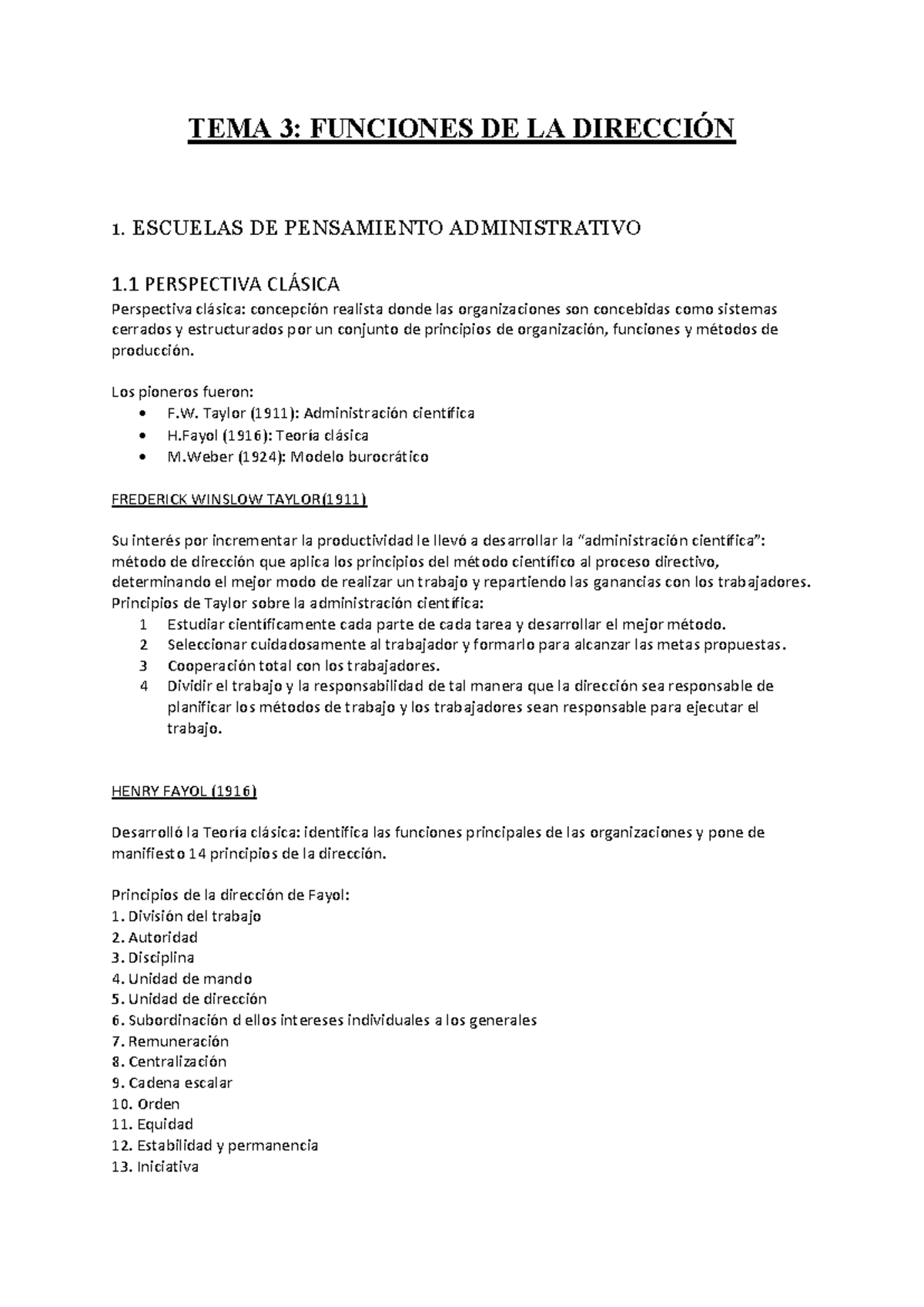 TEMA 3: FUNCIONES DE LA DIRECCIÓN - ESCUELAS DE PENSAMIENTO ...