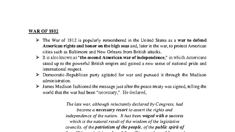 Causes of the War of 1812: Key Events and Perspectives - Studocu