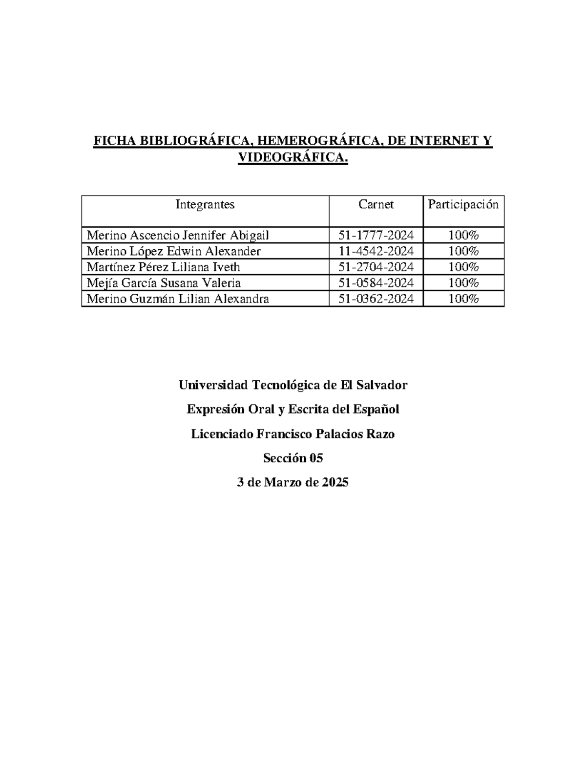 Ficha Bibliográfica, Hemerográfica, DE Internet Y Videográfica - FICHA ...