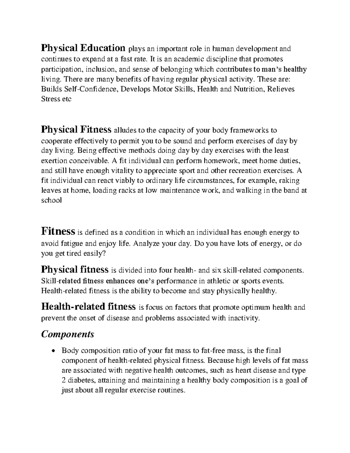 Introduction to Pathfit - Physical Activity towards Health and Fitness ...