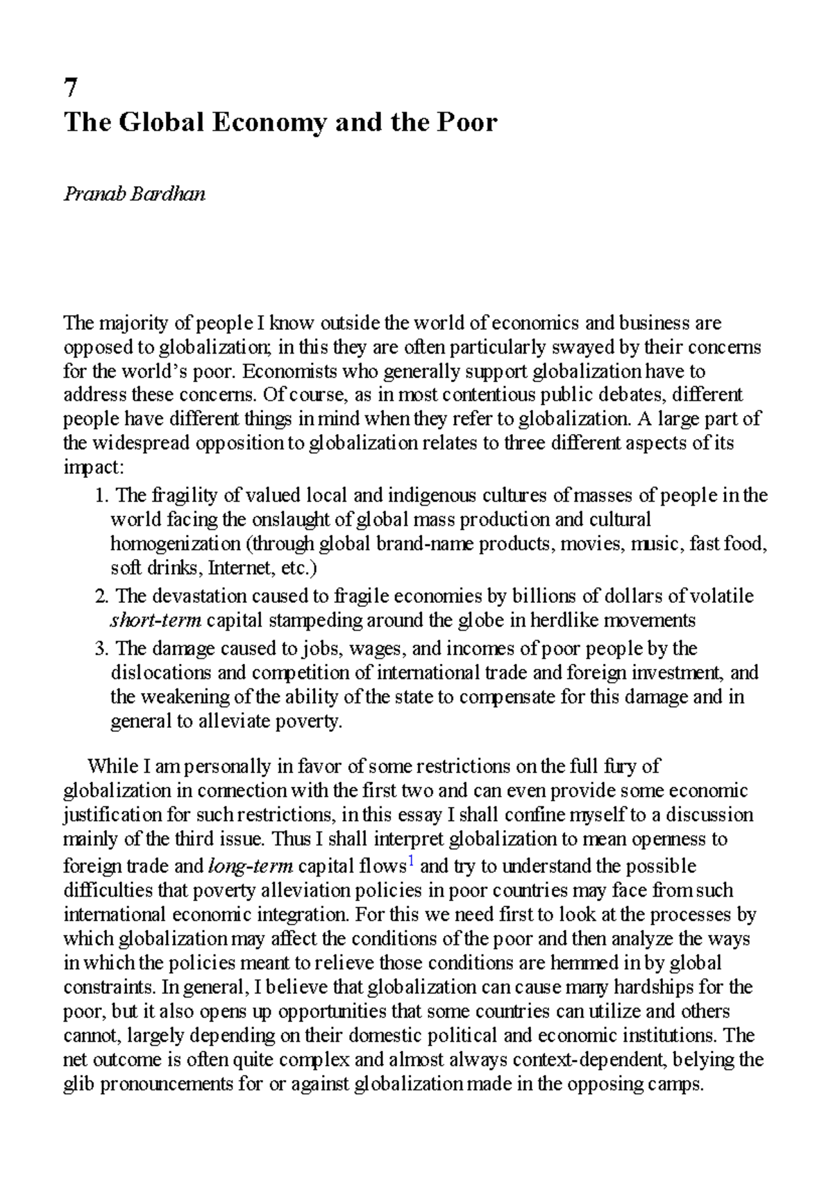 Unit 4 Chapter 7: Globalization's Impact on Poverty and the Poor - Studocu