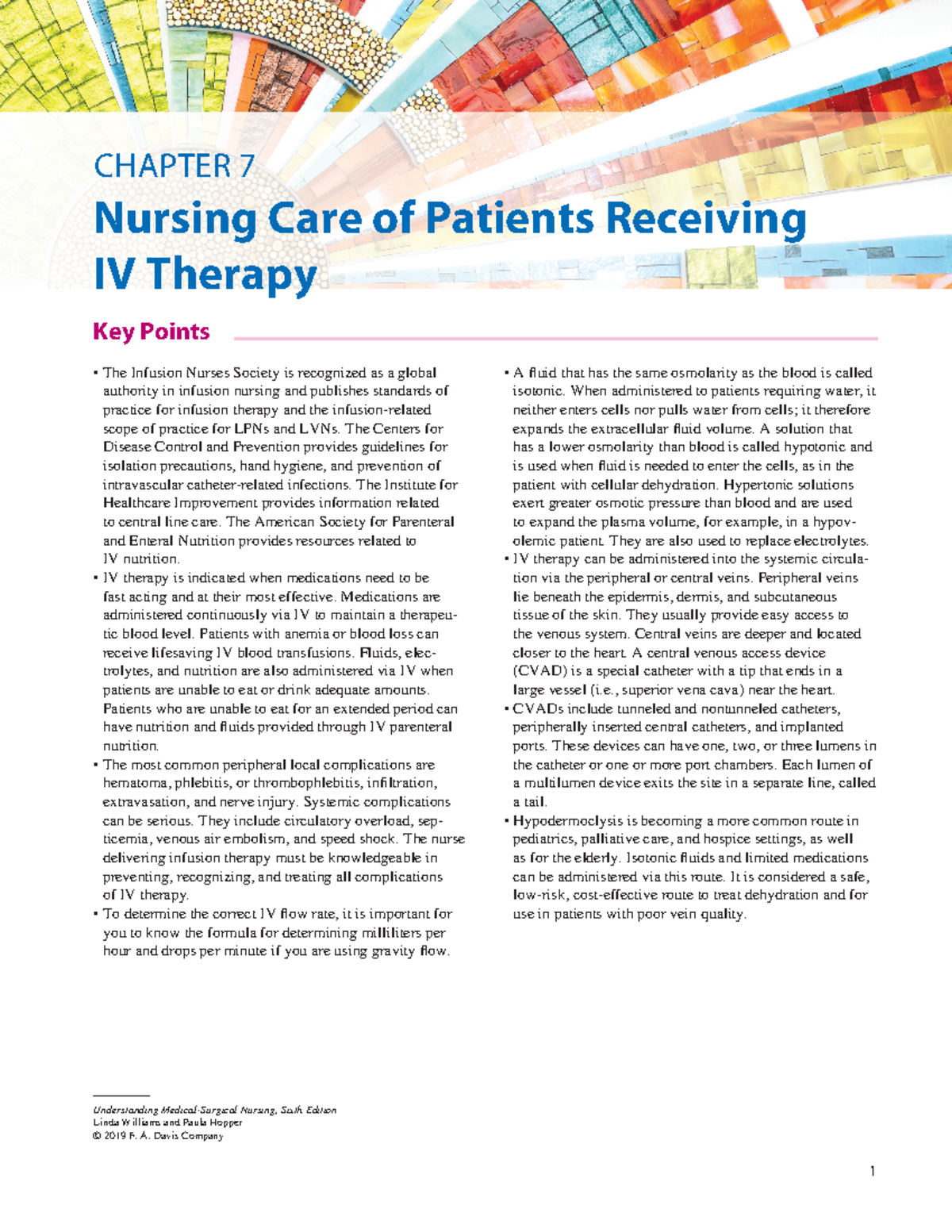 Ch07 - Ch07 - CHAPTER 7 Nursing Care of Patients Receiving IV Therapy ...