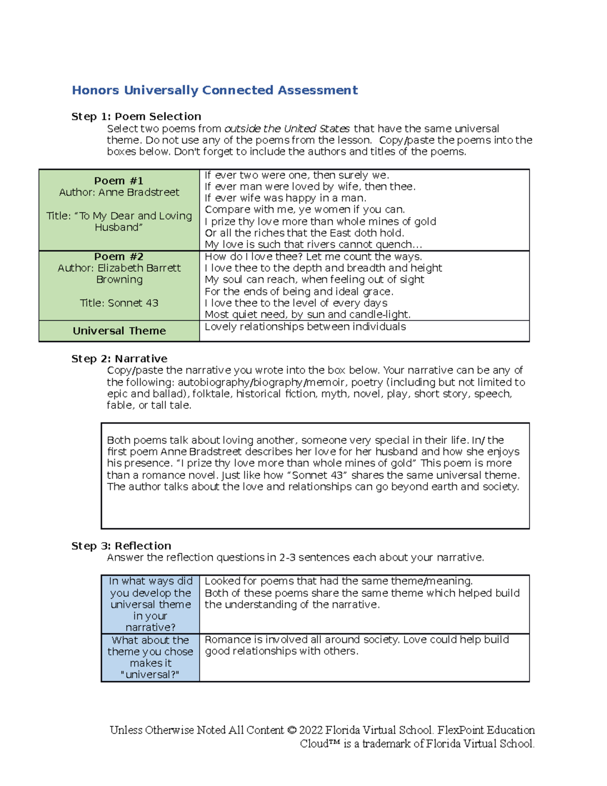 6.07 Honors Assessment: Poems Exploring Universal Themes of Love - Studocu