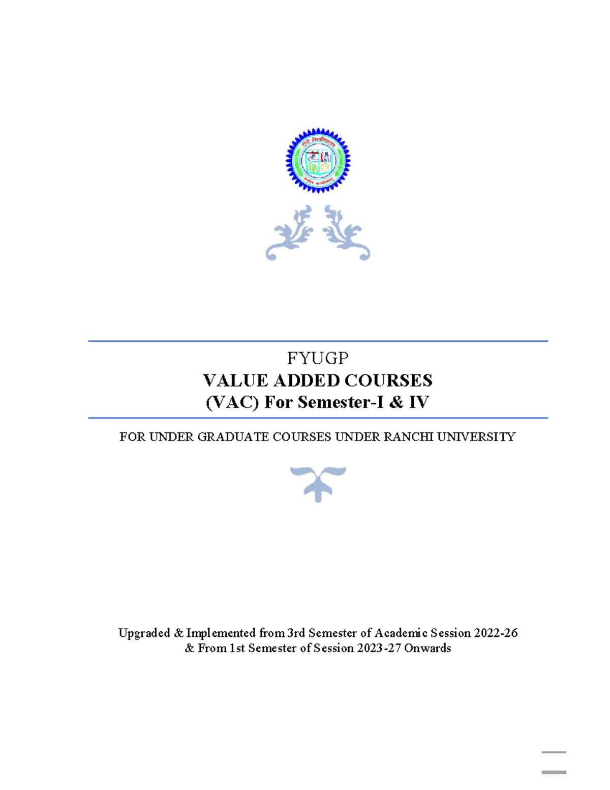 Value Added Courses Syllabus for FYUGP (VAC) - Sem I & IV Overview - Studocu