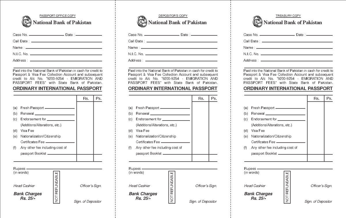 Passport Fee Challan Form - National Bank of Pakistan - Studocu