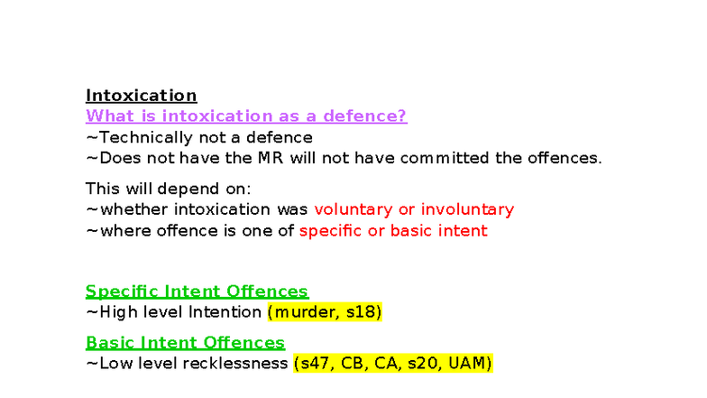 LAW Defences - Intoxication: Understanding Specific vs Basic Intent ...