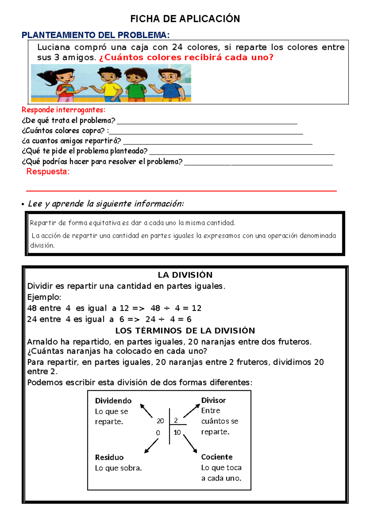 8-8 Ficha de Aplicación: Repartir Cantidades Iguales en Problemas de ...