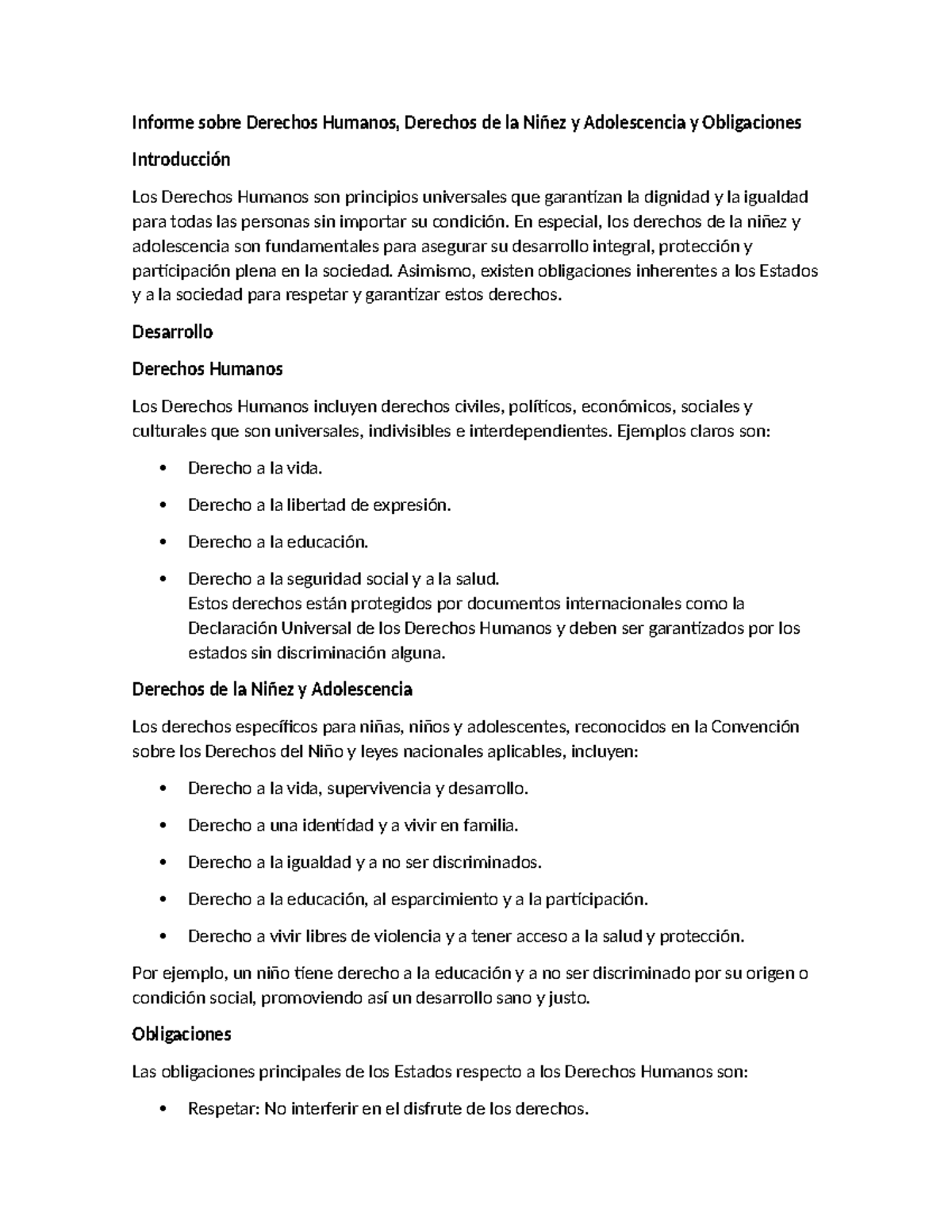 Informe sobre Derechos Humanos y Derechos de la Niñez y Adolescencia ...