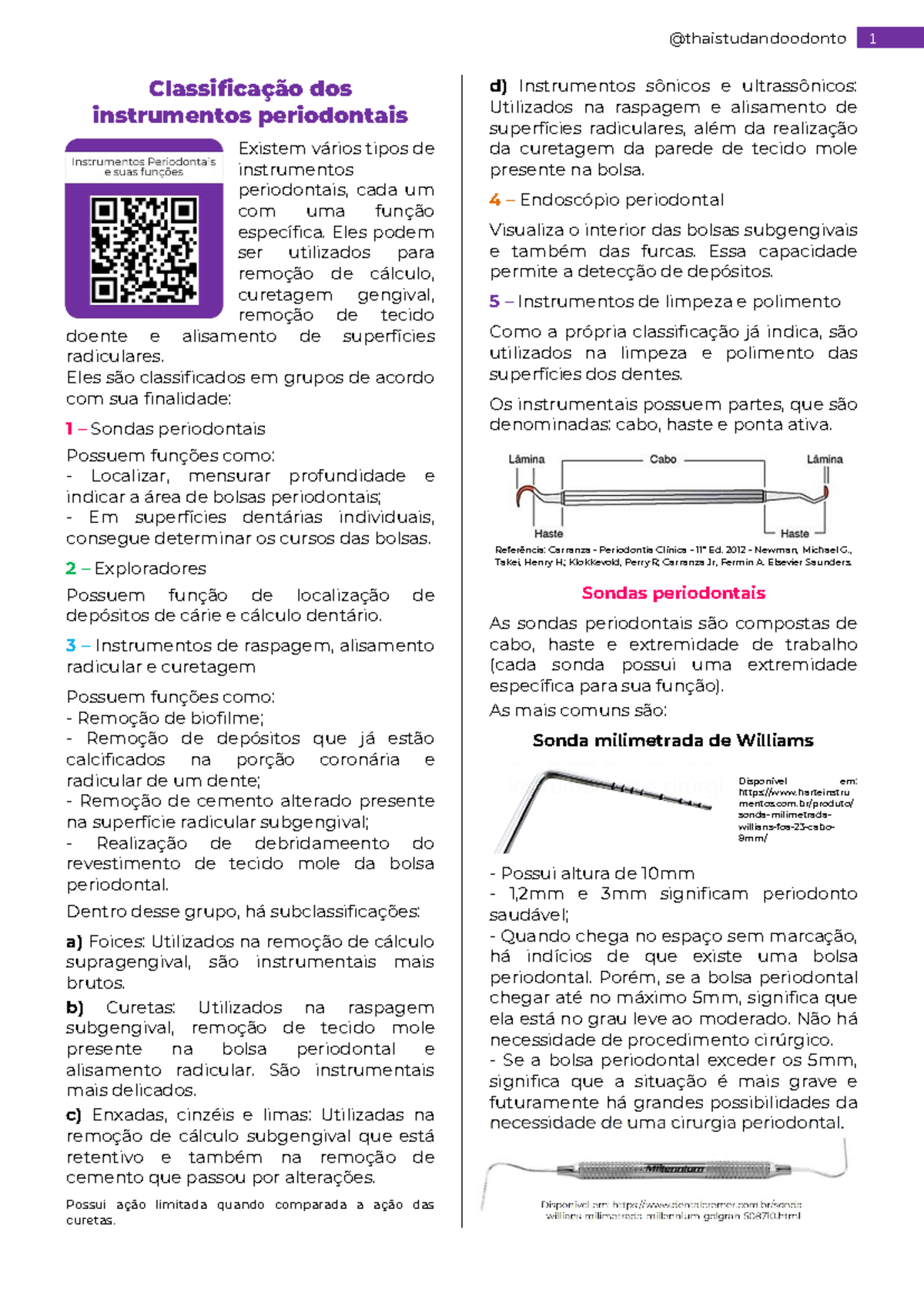 Classificação dos Instrumentos Periodontais - @thaistudandoodonto - Studocu