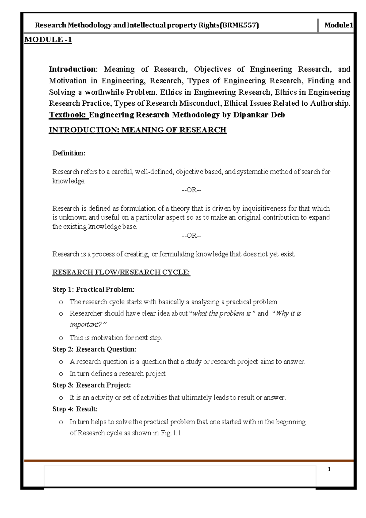 Research Methodology & Intellectual Property Rights (BRMK557) - Module ...