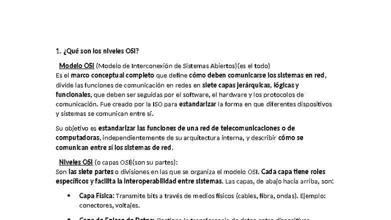 Tp2 redes - 1ER AÑO - 1. ¿Qué son los niveles OSI? Modelo OSI (Modelo ...