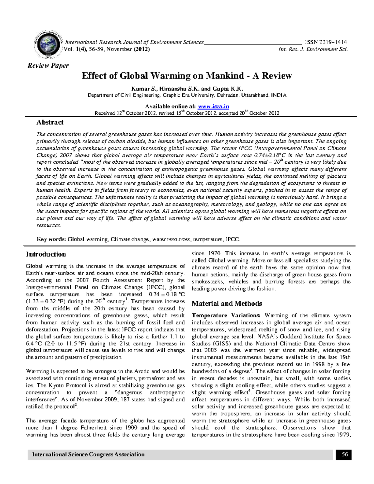 Effect of Global Warming on Mankind: A Comprehensive Review - Studocu