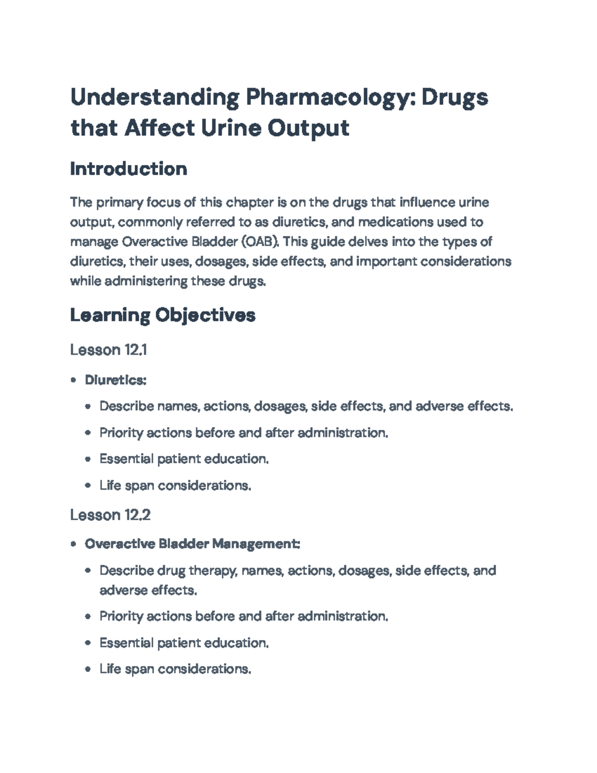 Overview of Diuretics and Overactive Bladder Management (PHARM 101 ...