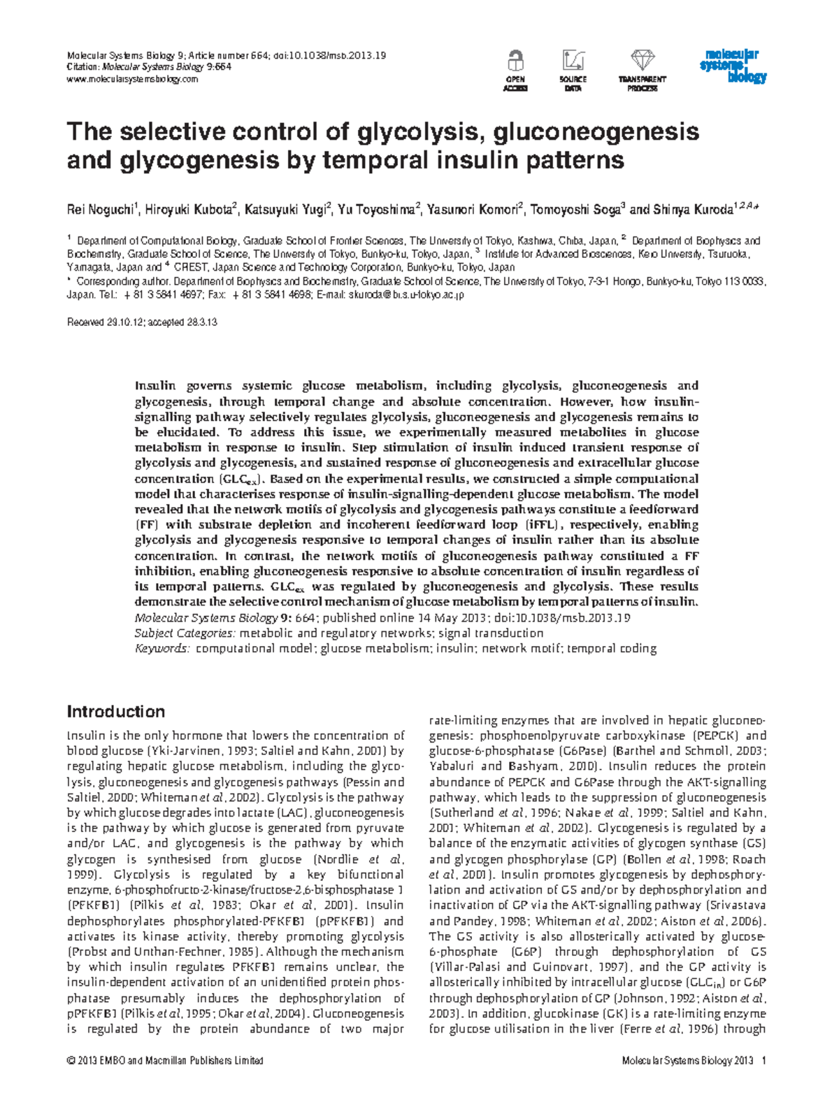 Molecular Systems Biology 9:664 - Selective Control of Glucose ...