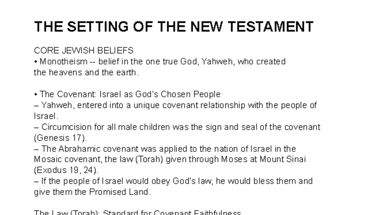 THE RELIGIOUS SETTING OF THE NEW TESTAMENT: LECTURE NOTES - Studocu