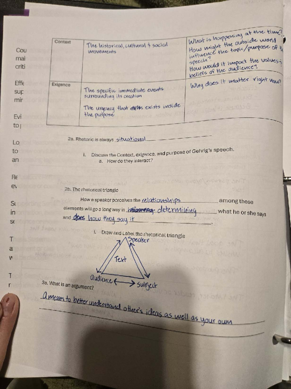 Speaker Purpose Notes: Analyzing Rhetorical Context and Exigence - Studocu