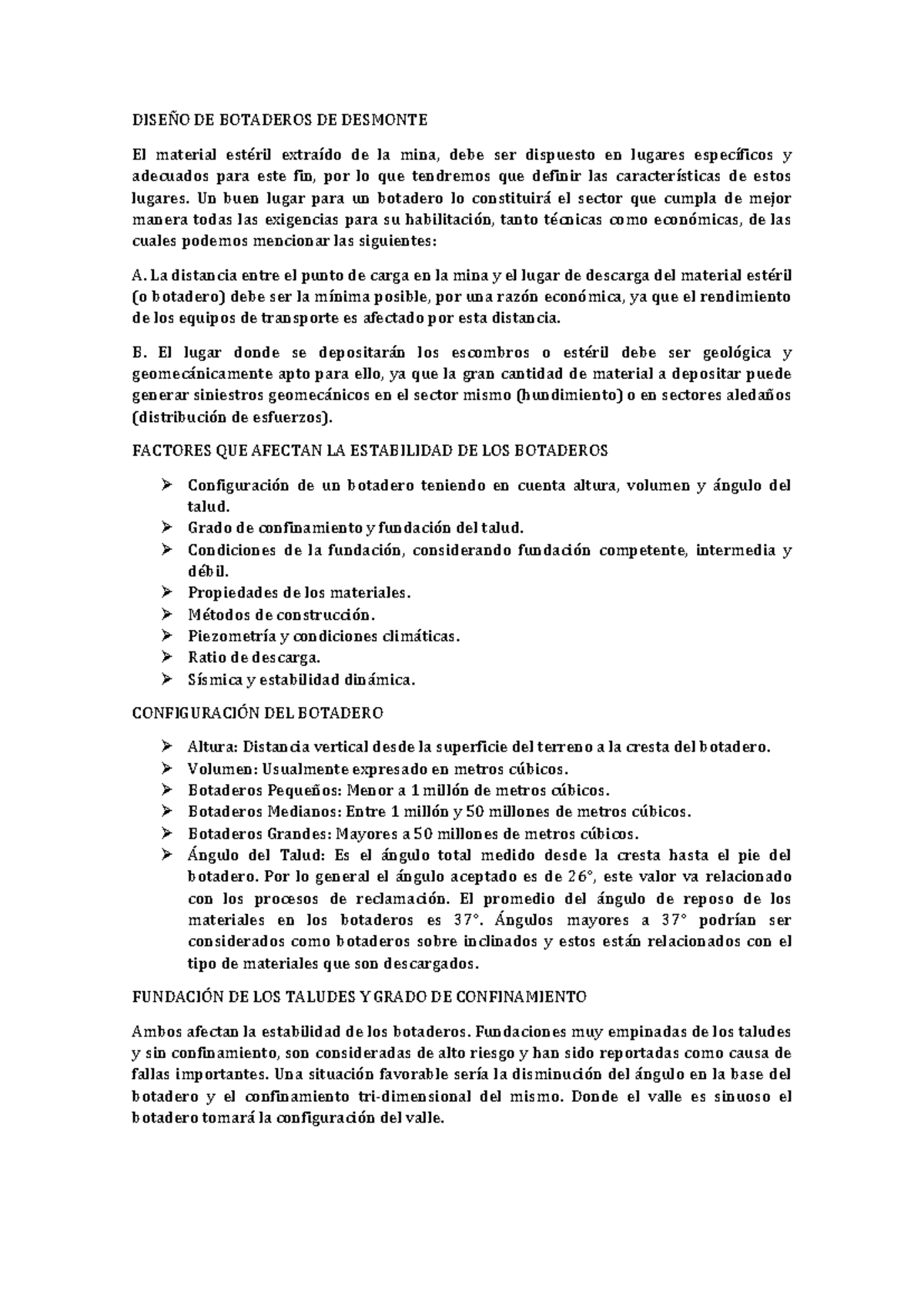 DISEÑO DE BOTADEROS DE DESMONTE: Estabilidad y Características Técnicas ...