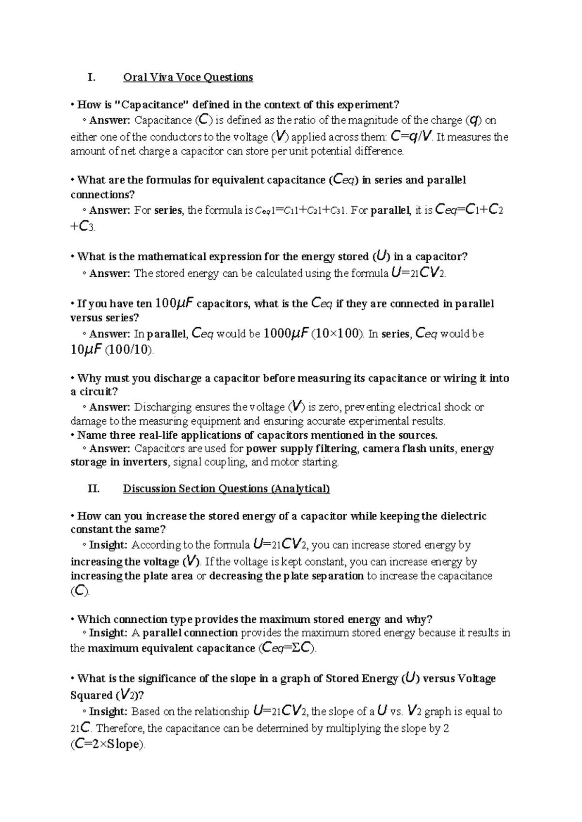 Study Guide: Energy Storage in Capacitors (Experiment No. 07) - Studocu