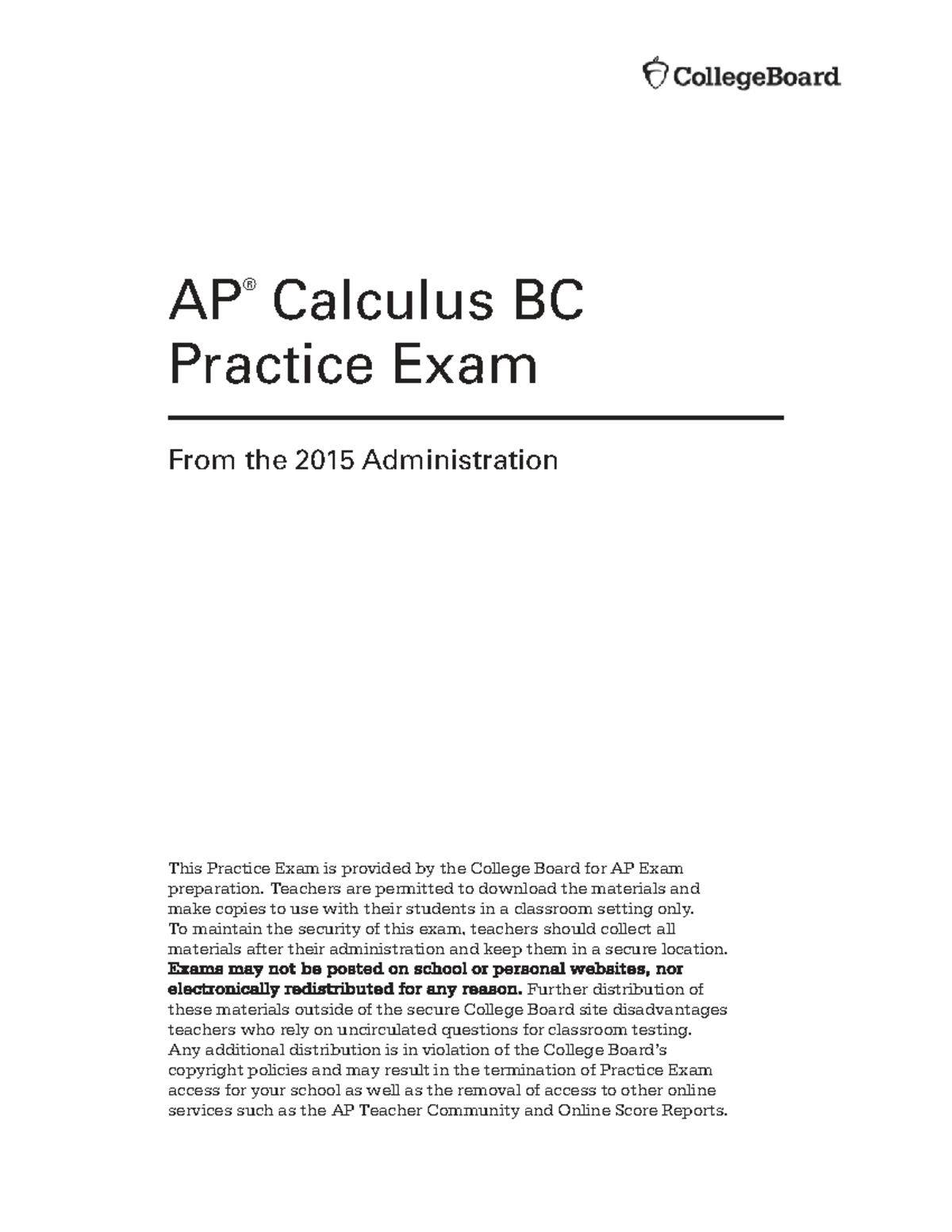 AP Calc BC 2015 - for practice calculus - AP ® Calculus BC Practice ...